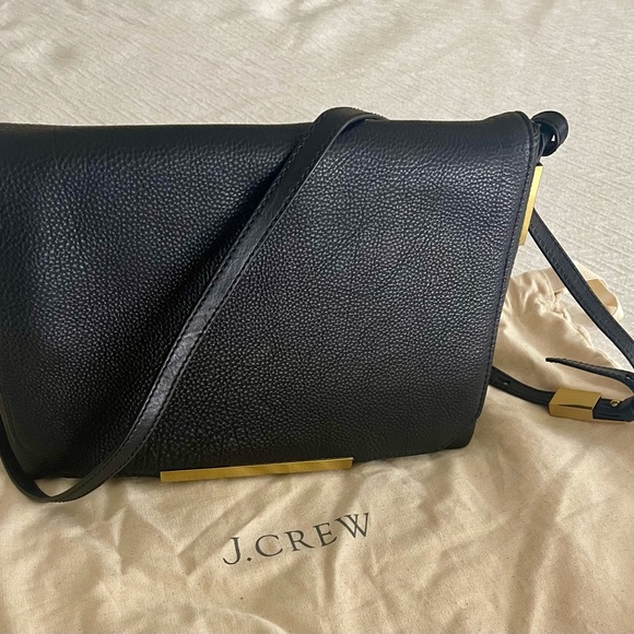 J. Crew | Bags | Nwt J Crew Claremont Black Leather Crossbody Bag Gold ...